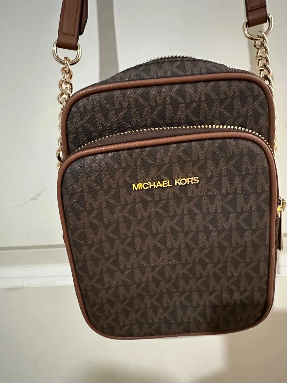 Michael Kors | Bags | Michael Kors Brown Mk Monogram Crossbody Bag With ...